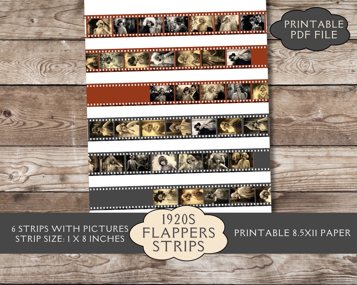 1920s Flapper Film Strips Ephemera for Junk Journals . Digital Paper of ...