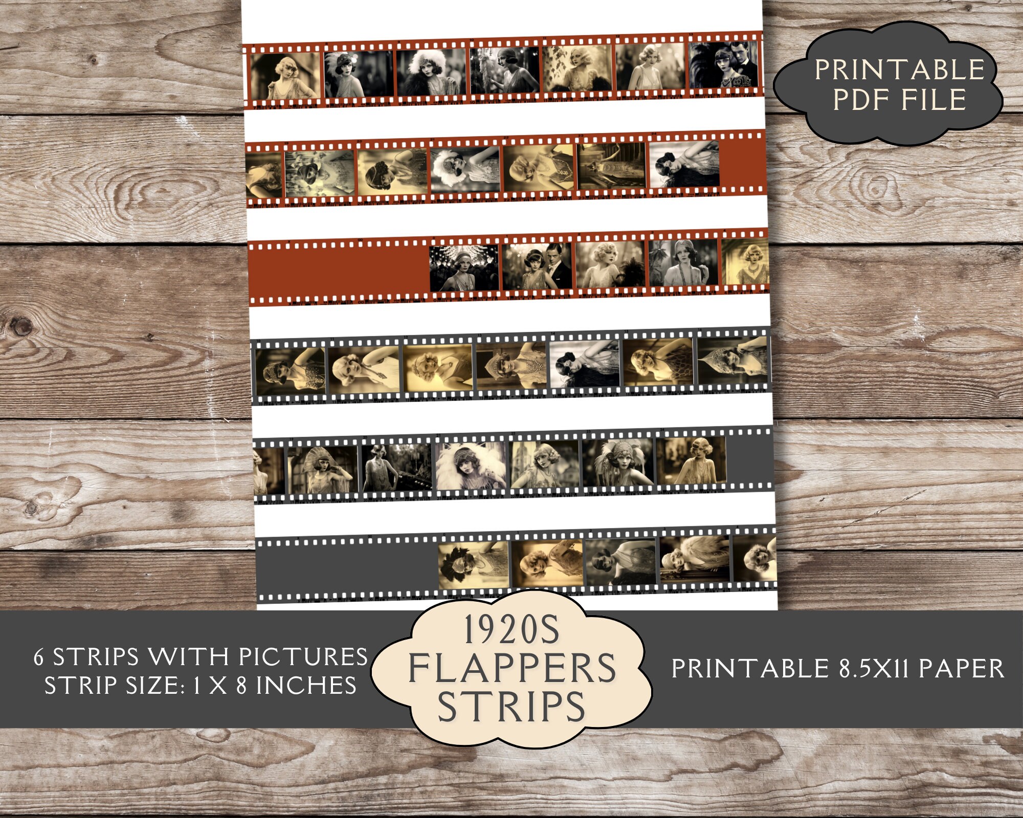 1920s Flapper Film Strips Ephemera for Junk Journals . Digital Paper of ...