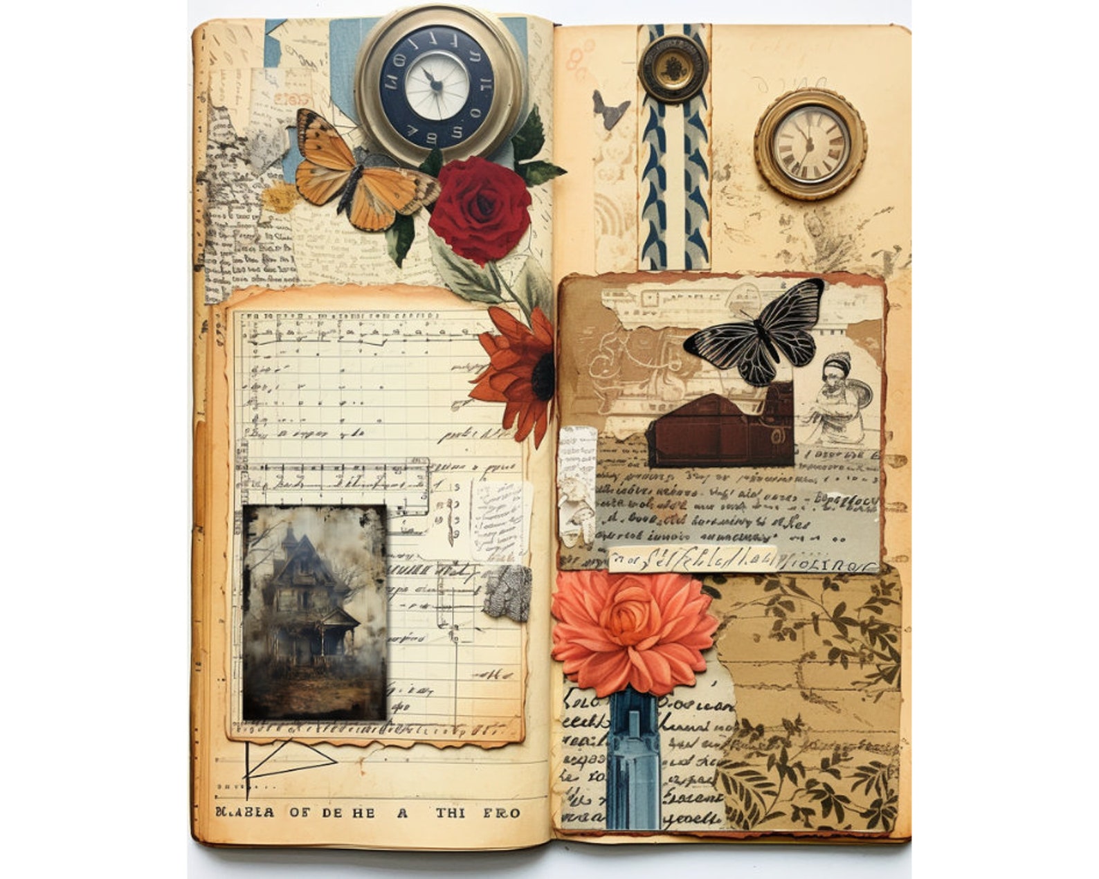 Vintage Grunge House ATC Cards Junk Journal Paper. Digital Paper of ...