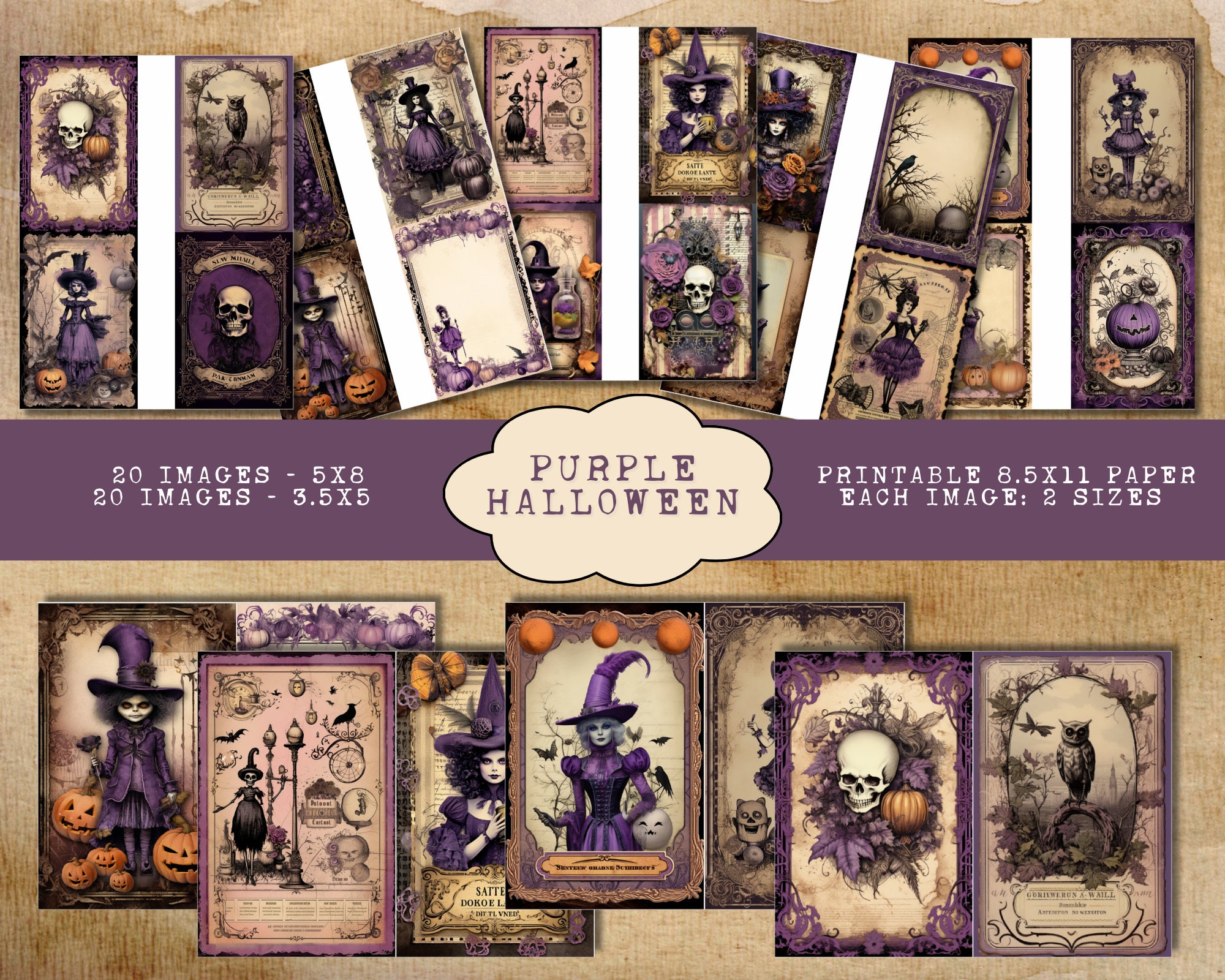 Vintage Halloween Junk Journal Digital Paper. Purple Digital - Etsy