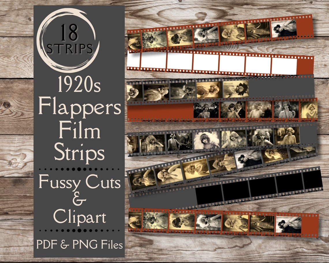 1920s Flapper Film Strips Ephemera for Junk Journals . Digital Paper of ...