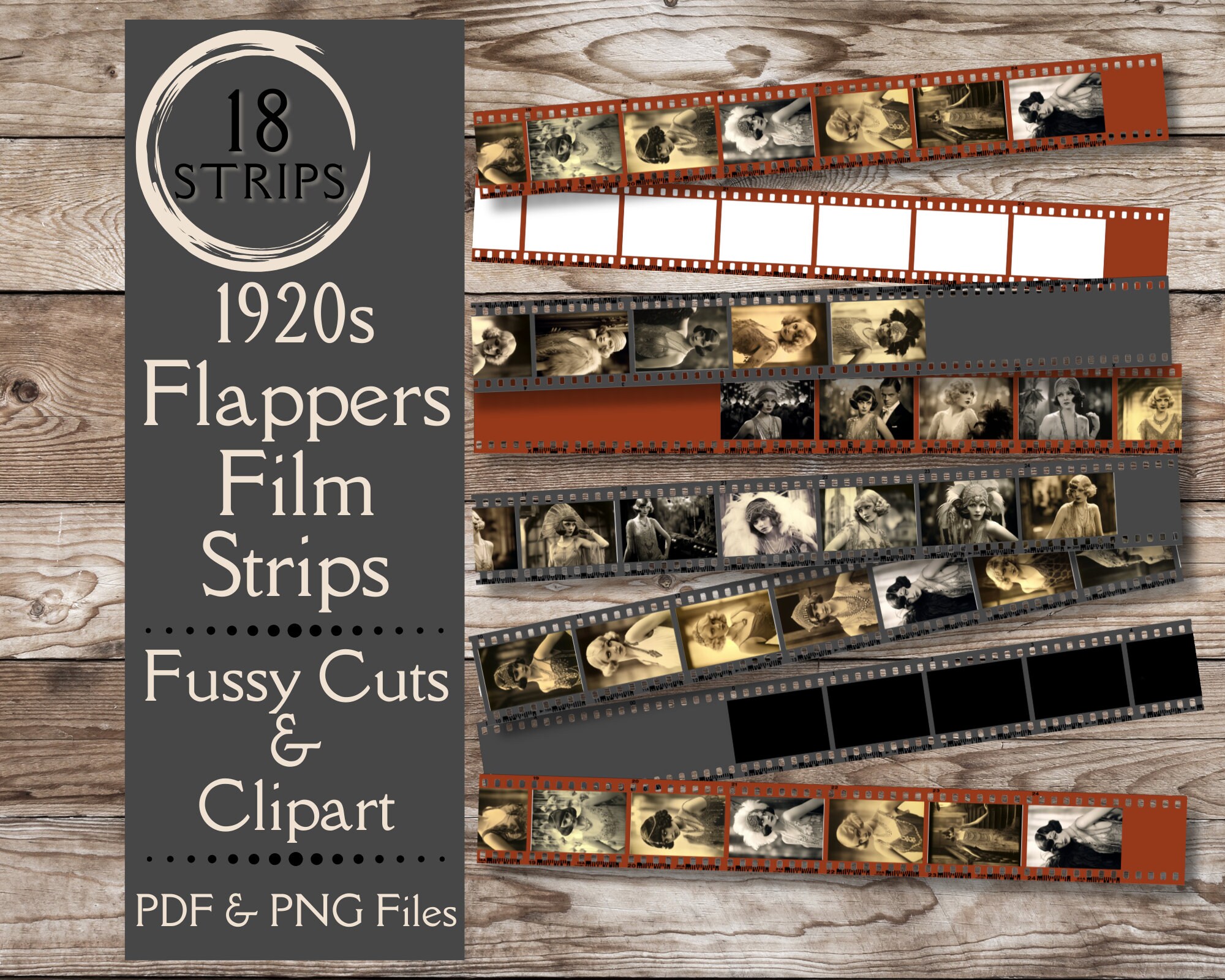 1920s Flapper Film Strips Ephemera for Junk Journals . Digital Paper of ...