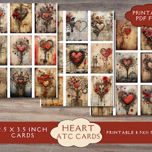 Primitive Heart ATC Cards Junk Journal Paper. Digital Paper of Folk Art ...