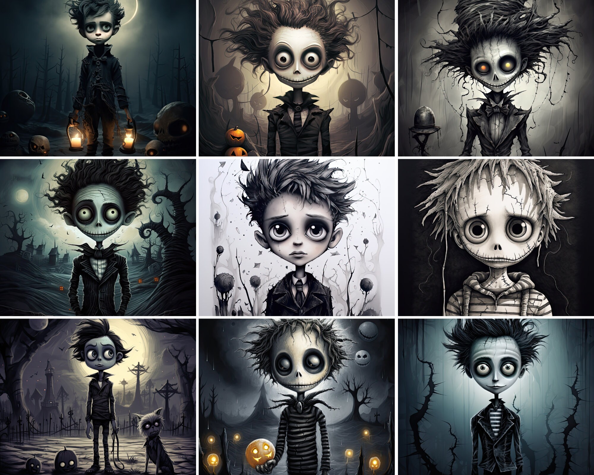 Gothic Tim Burton Boy. Digital Clipart for Halloween - Etsy