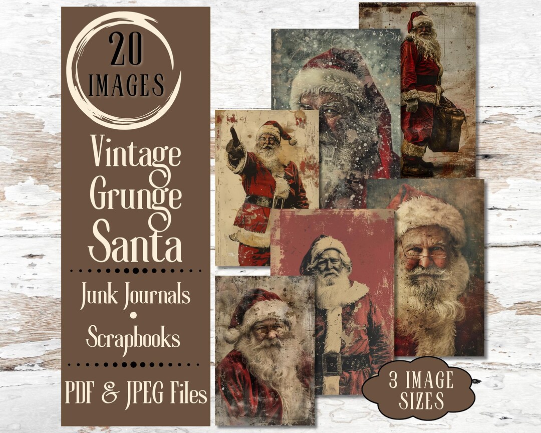 Vintage Grunge Christmas Santa Clause for Junk Journals. Digital Paper ...