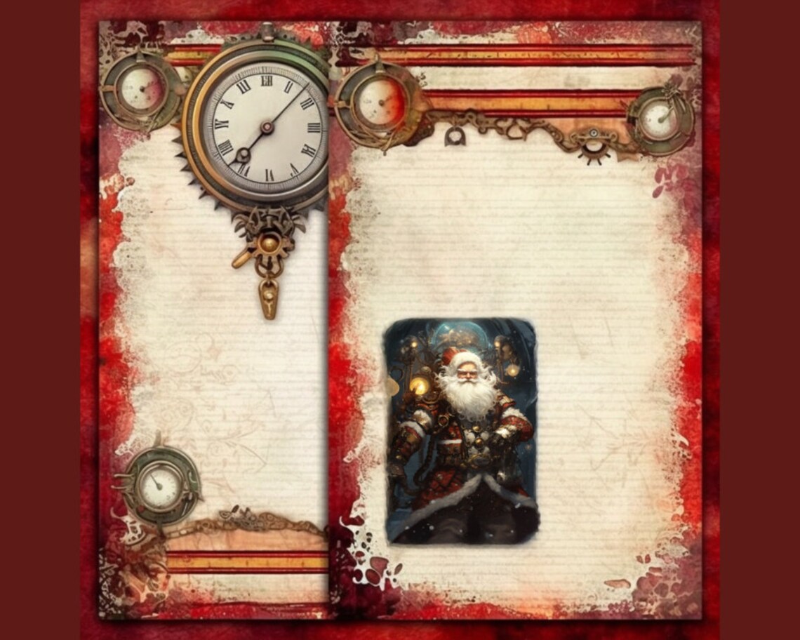 Steampunk Santa Christmas Cards and Paper. Steampunk Digital Paper of ...