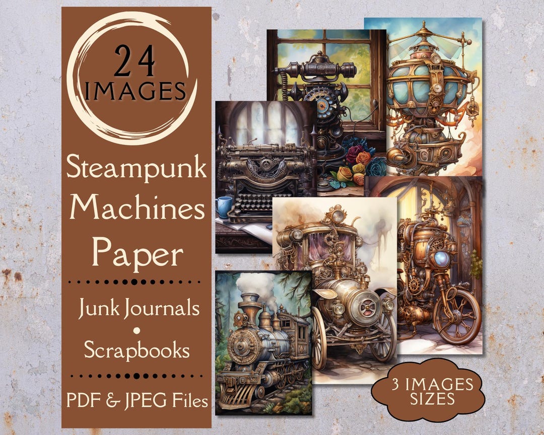 Steampunk Machines Junk Journal Paper. Steampunk Digital Paper of ...