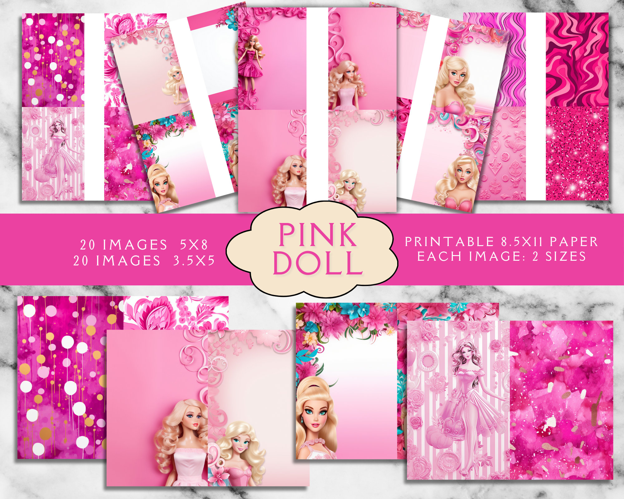 Pink Doll Junk Journal Paper. Paper Doll Border Paper for Scrapbooks ...