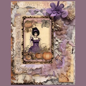 Vintage Halloween Junk Journal Digital Paper. Purple Digital Paper With ...