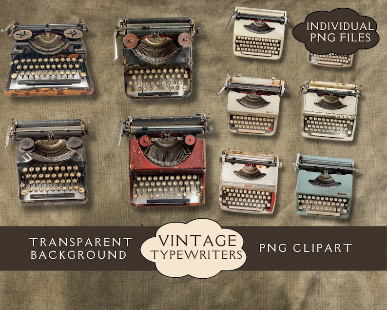 Vintage Typewriters Junk Journal Clipart. Digital Paper of Antique ...