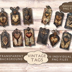 Vintage Junk Journal Tags. Digital Paper of Victorian Metal Heart Tags ...