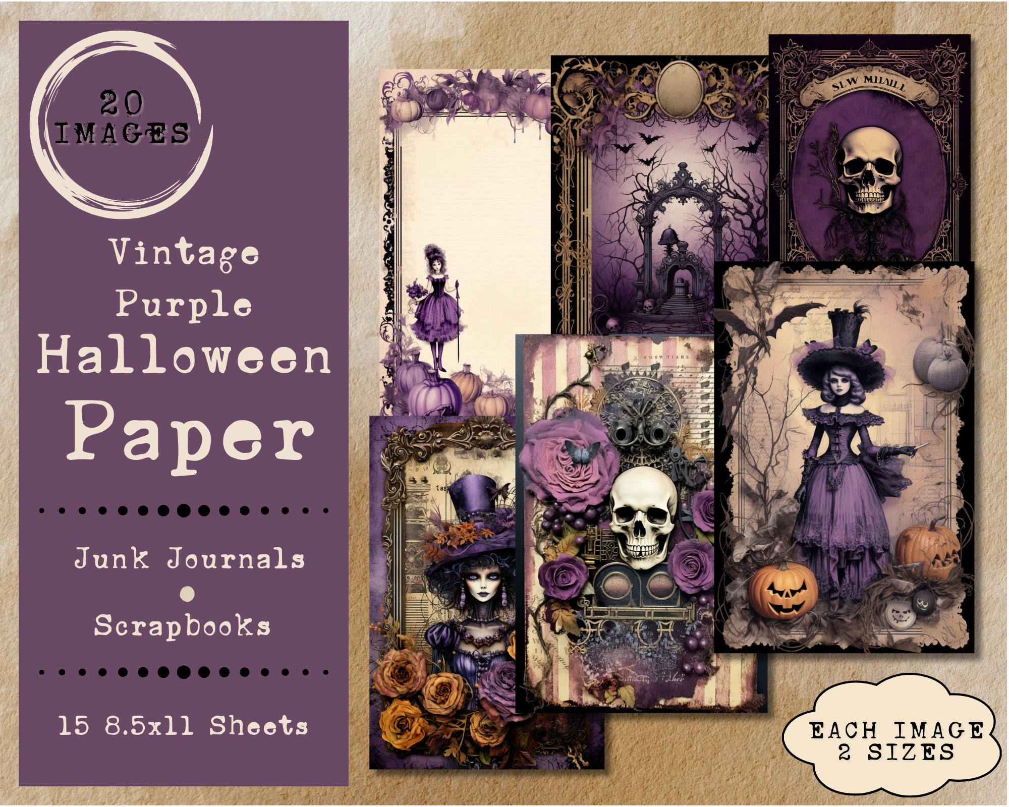 Vintage Halloween Junk Journal Digital Paper. Purple Digital - Etsy