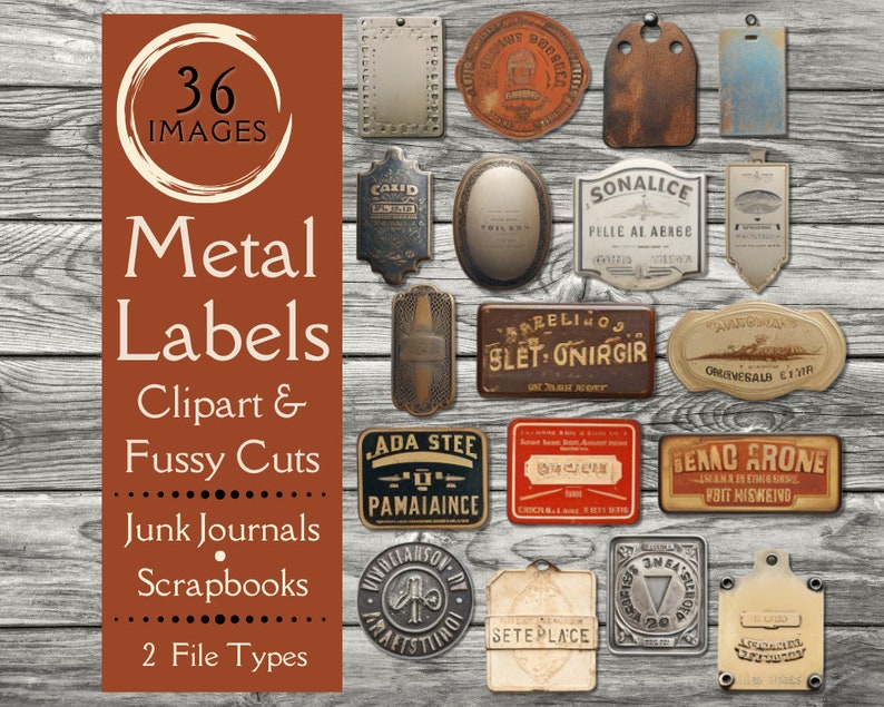 Vintage Metal Labels Fussy Cuts for Junk Journals. Digital Paper of ...