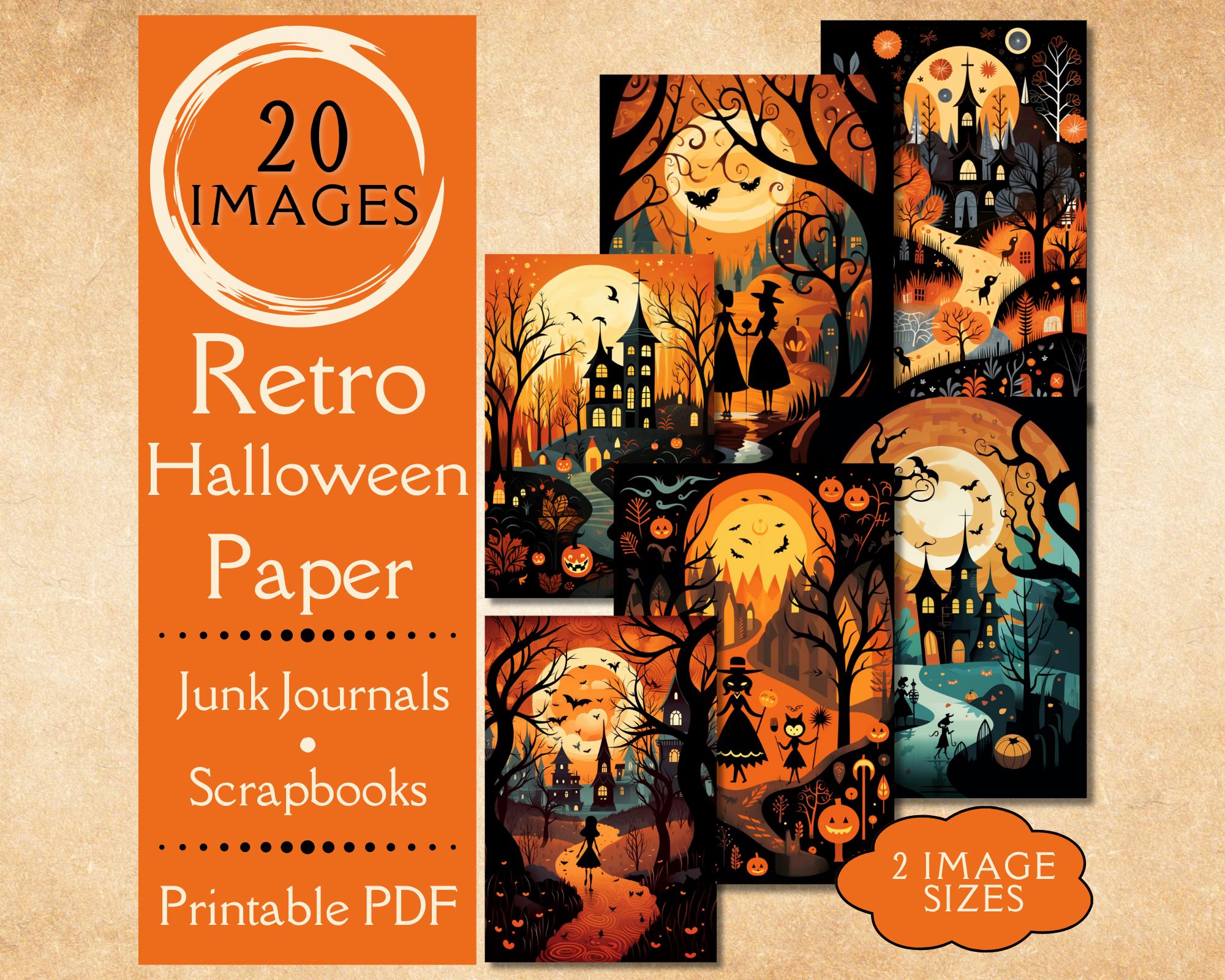 Retro Halloween Paper for Junk Journals. 1970's Vintage Digital Paper ...