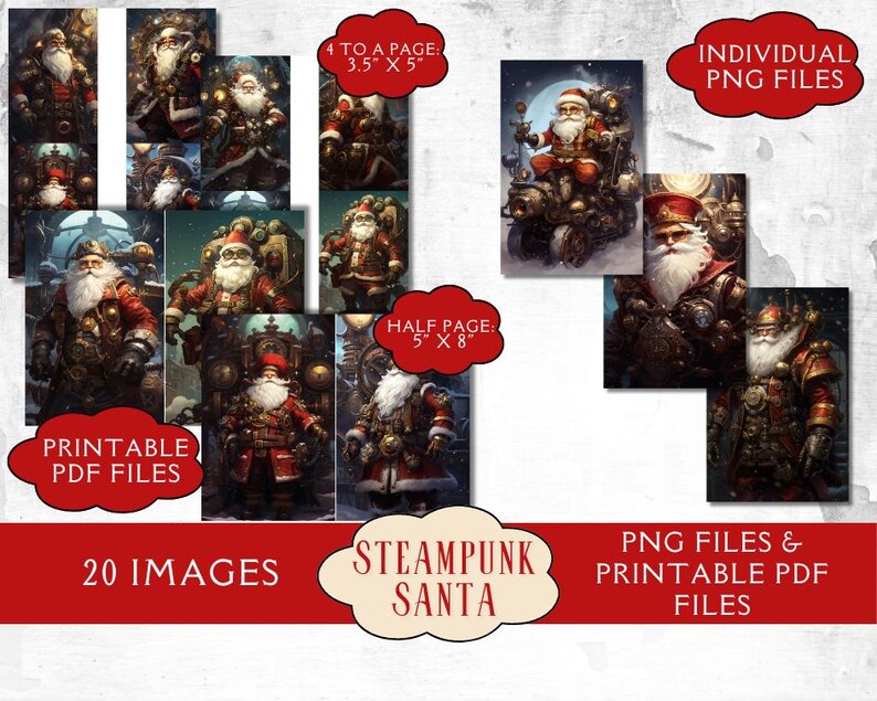 Steampunk Santa Christmas Cards and Paper. Steampunk Digital Paper of ...