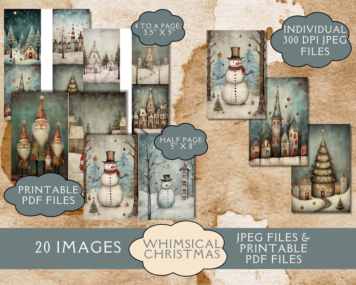 Whimsical Christmas Junk Journal Paper. Digital Paper of Vintage ...