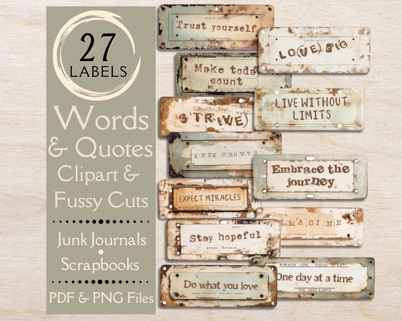 Industrial Grunge Words & Quotes Labels Fussy Cuts for Junk Journals ...