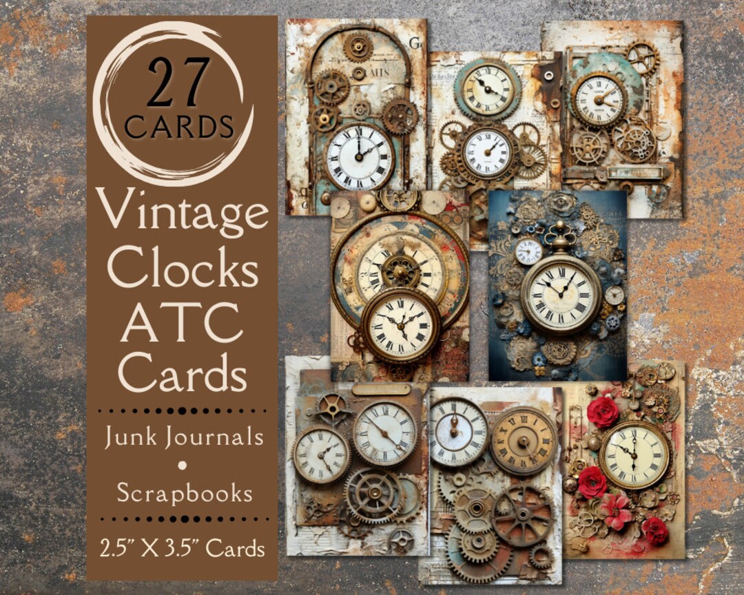 Steampunk Clock ATC Cards Junk Journal Paper. Digital Paper of Vintage ...