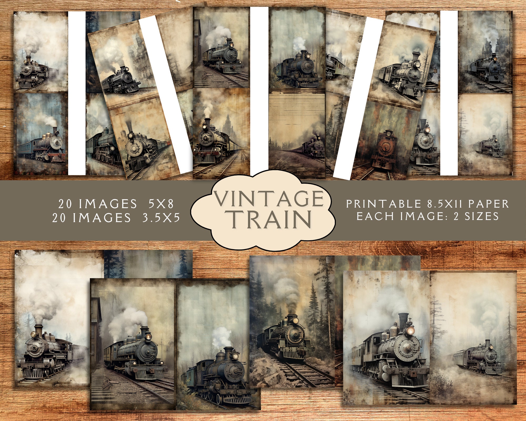Vintage Grunge Train Junk Journal Paper. Digital Paper of Old Steam ...