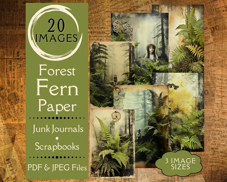 Primitive Forest Fern Junk Journal Paper. Digital Paper of Forest ...