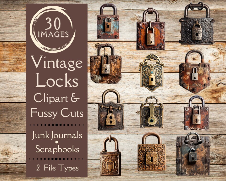 Vintage Locks Fussy Cuts for Junk Journals. Digital Paper of Antique ...