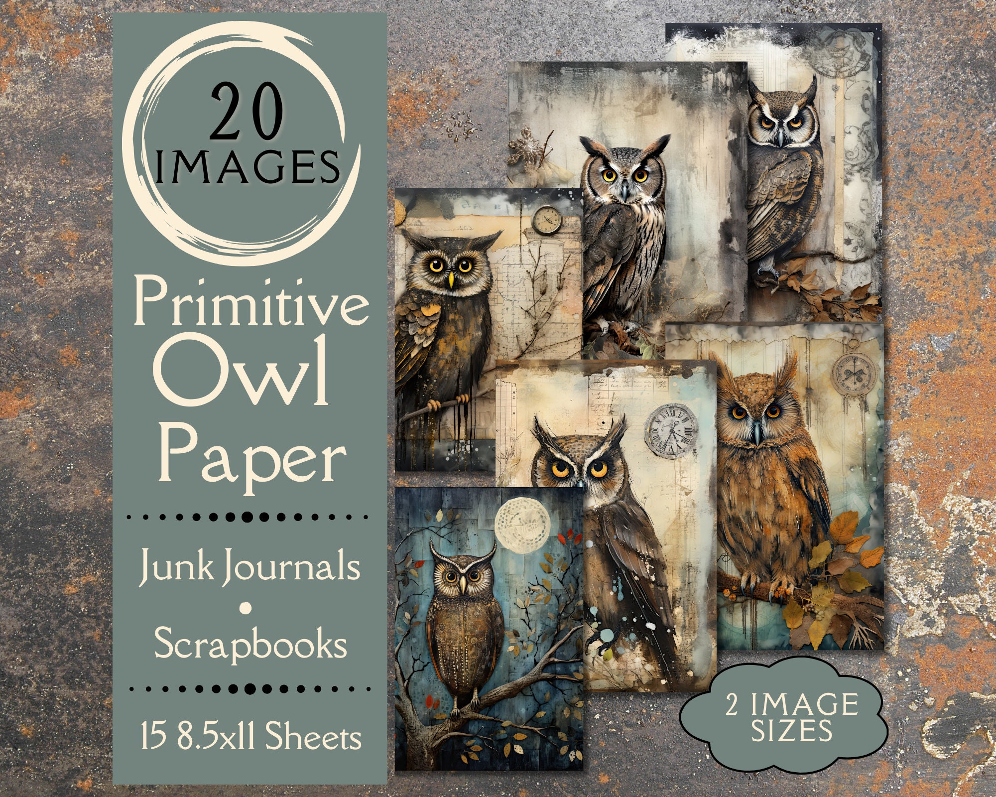 Primitive Owl Junk Journal Paper. Distressed Digital Paper of Vintage ...