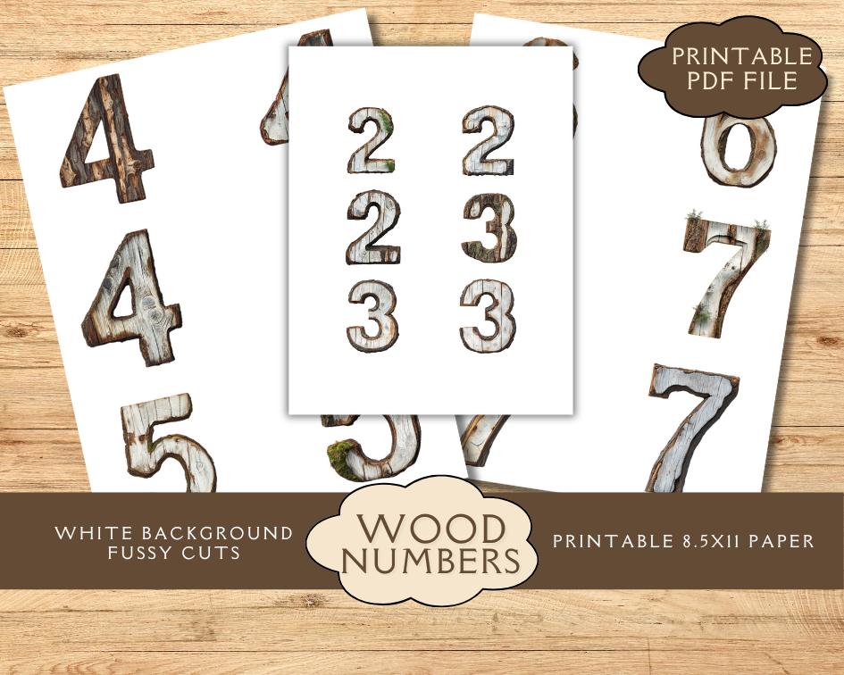 Rustic Wood Numbers Junk Journal Labels. Digital Paper of Primitive ...