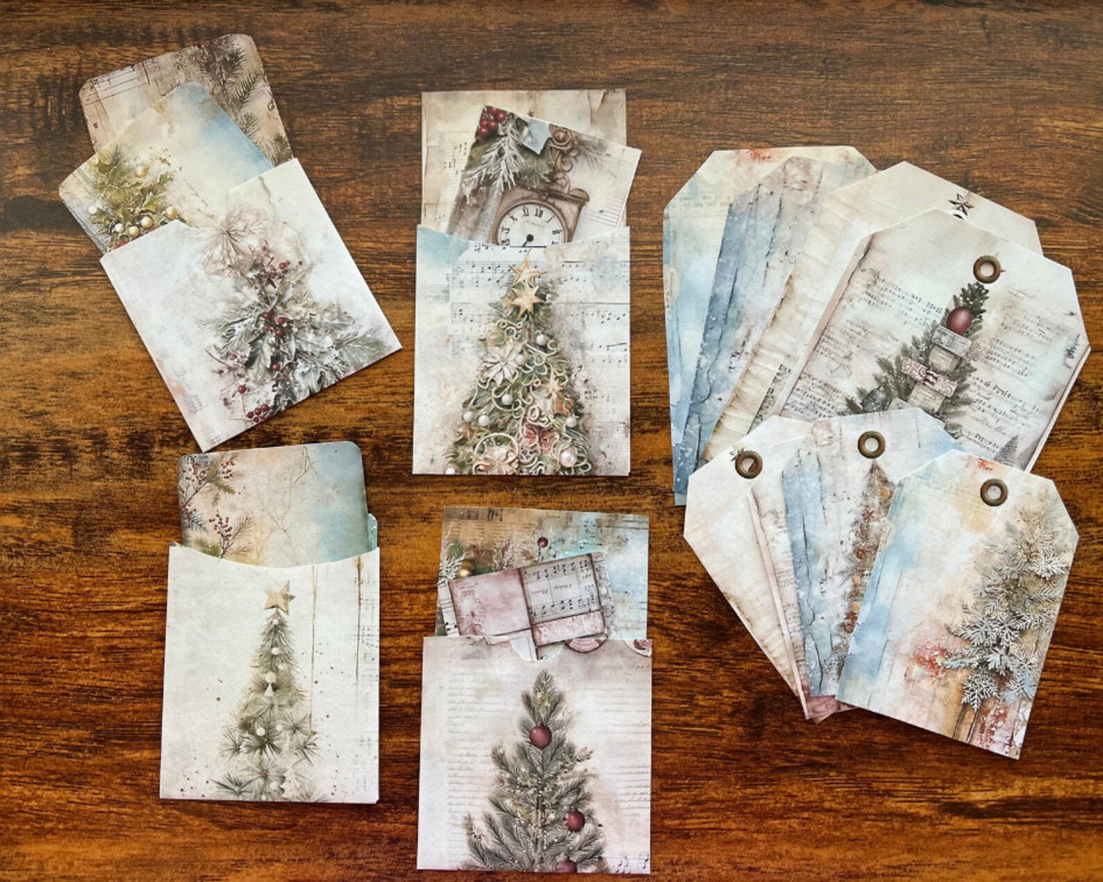 Christmas Tree Junk Journal Tags and Pockets. Digital Paper of Vintage ...