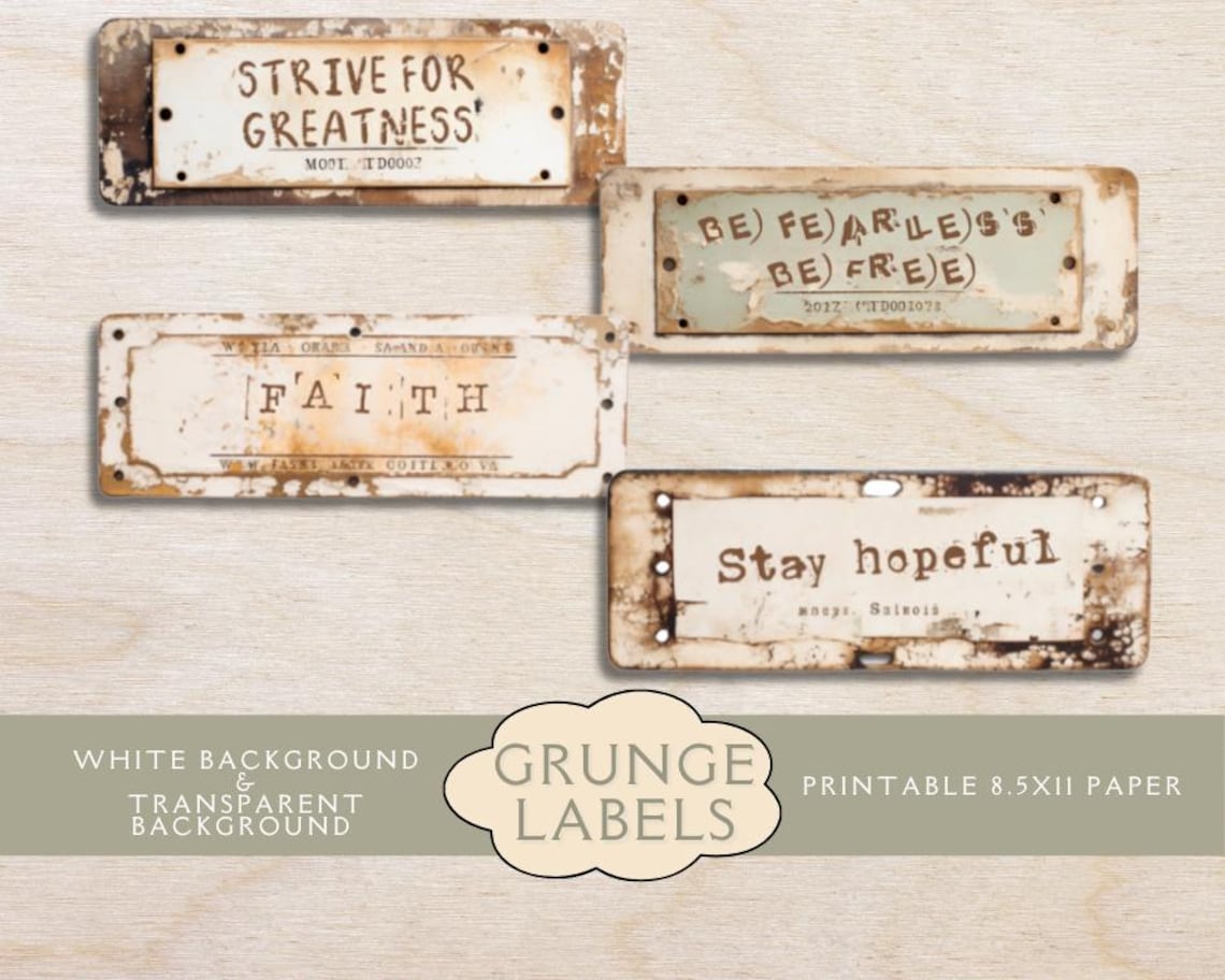 Industrial Grunge Words & Quotes Labels Fussy Cuts for Junk Journals ...