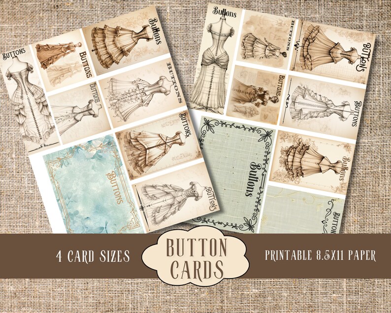Vintage Button Cards Junk Journal Ephemera. Digital Paper of Victorian ...