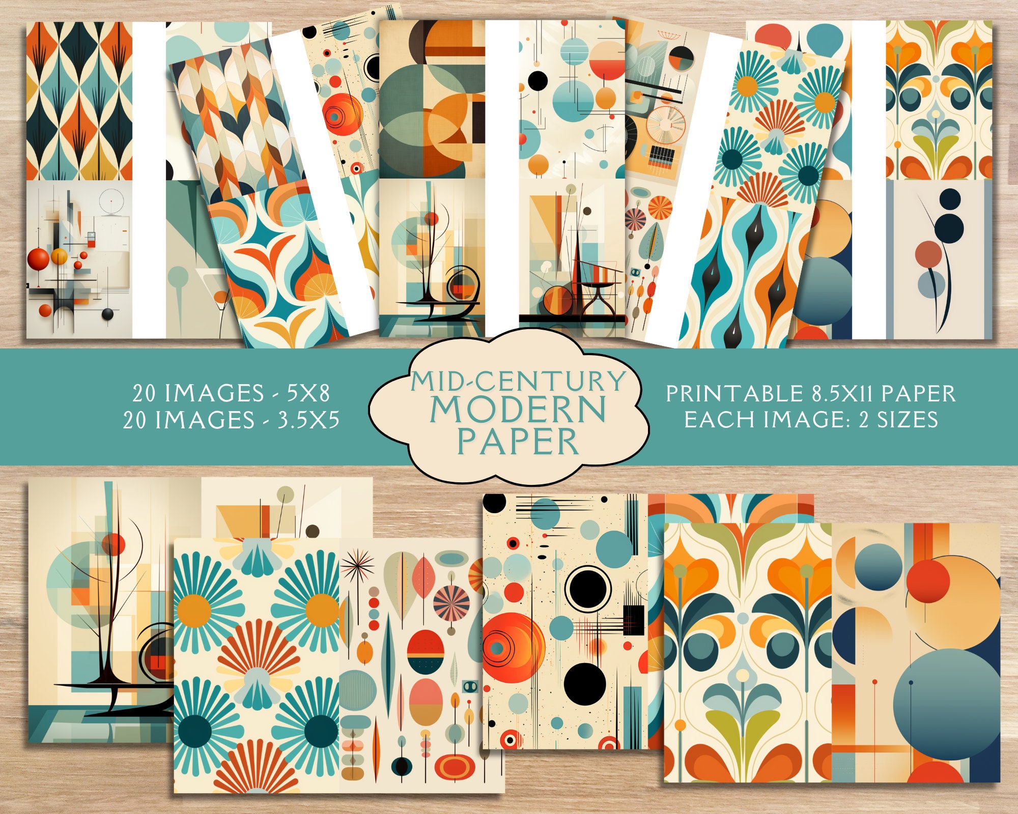 Mid Century Modern Digital Paper for Scrapbooks and Junk Journals - Etsy