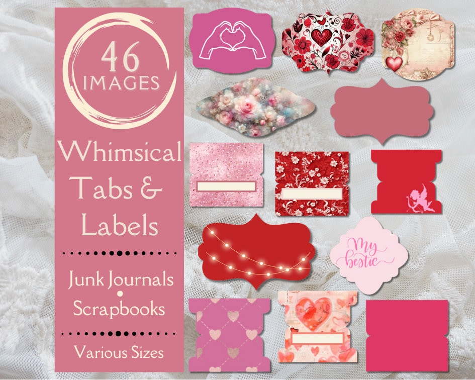 Whimsical Pink Tabs and Labels for Junk Journals. Digital - Etsy