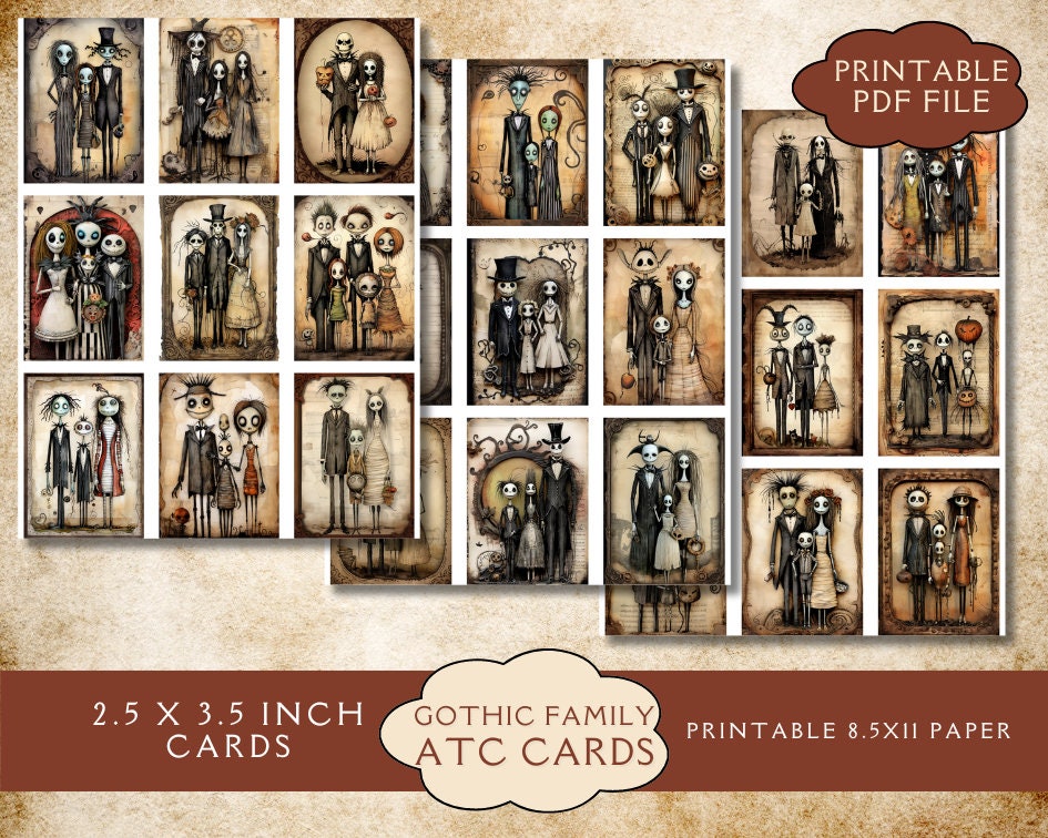 Gothic Family ATC Cards Junk Journal Paper. Digital Paper of Zombie ...
