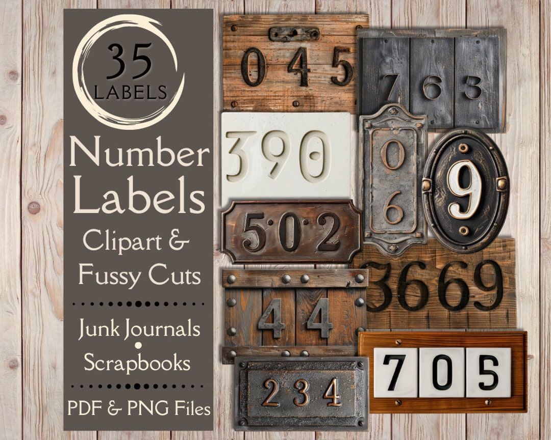 Modern Number Junk Journal Labels. Digital Paper of Modern Label Fussy ...