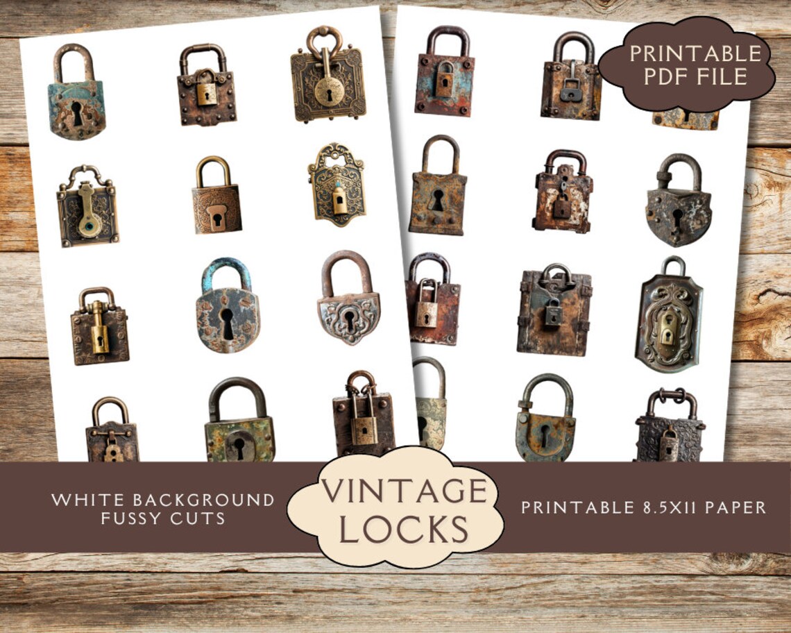 Vintage Locks Fussy Cuts for Junk Journals. Digital Paper of Antique ...