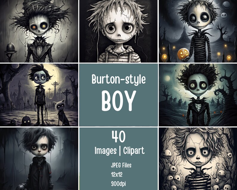 Gothic Tim Burton Boy. Digital Clipart for Halloween - Etsy