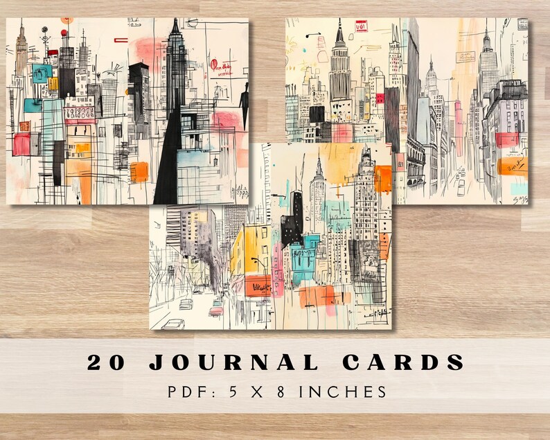 Mid Century Modern City Sketch Junk Journal Paper. Digital Paper of ...