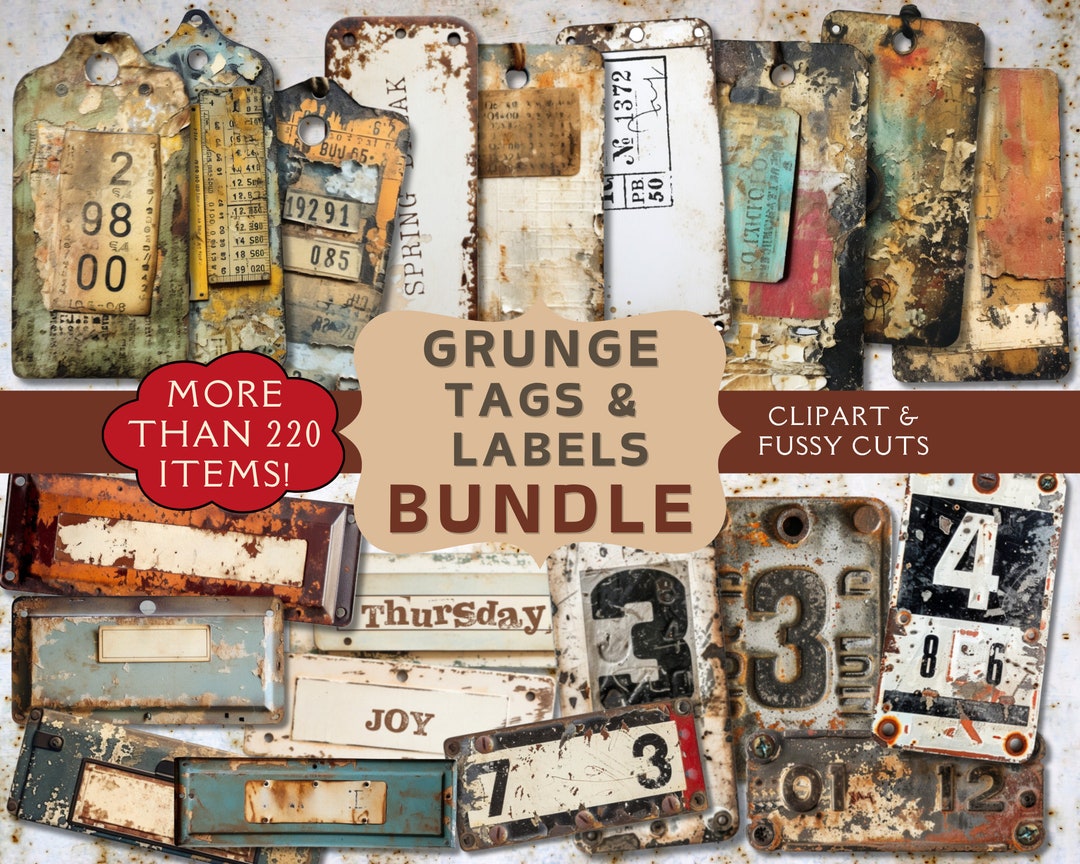 Grunge Labels Fussy Cuts & Grunge Tags for Junk Journals. Vintage ...