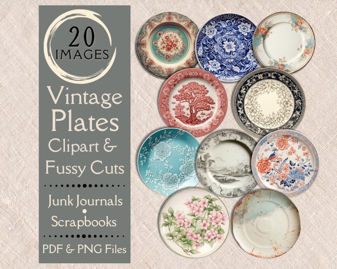 Vintage Plates Fussy Cuts for Junk Journals. Digital Paper of Antique ...