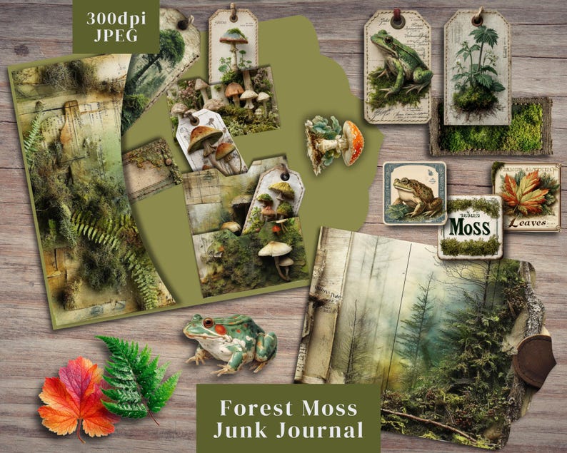 Forest Junk Journal Kit. Digital Paper of Vintage Journal With Moss ...