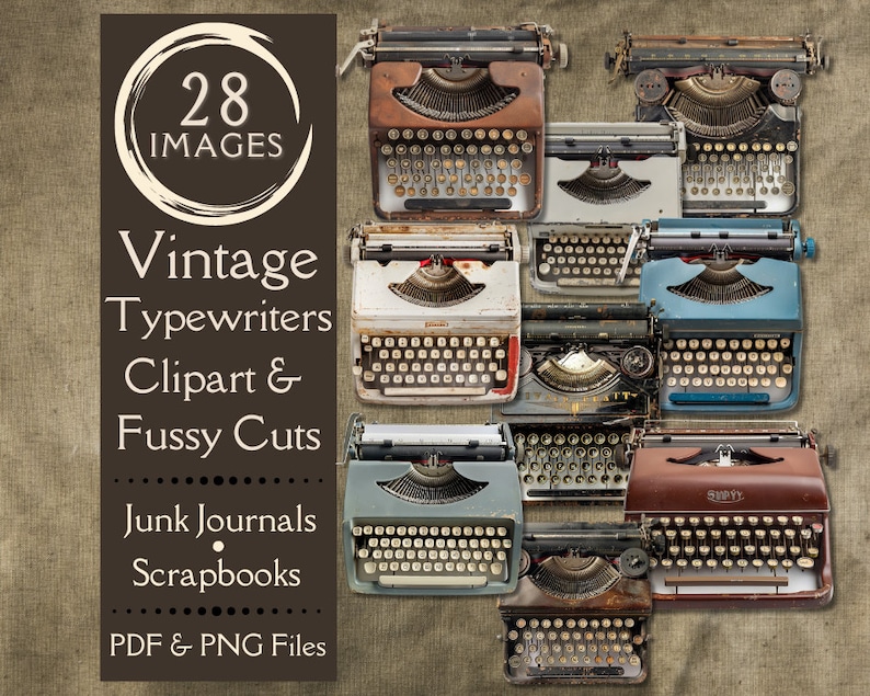 Vintage Typewriters Junk Journal Clipart. Digital Paper of Antique ...