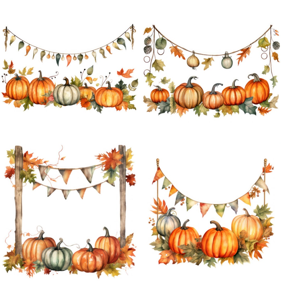 Watercolor Fall Banner Bunting. Digital Paper for Cards - Etsy