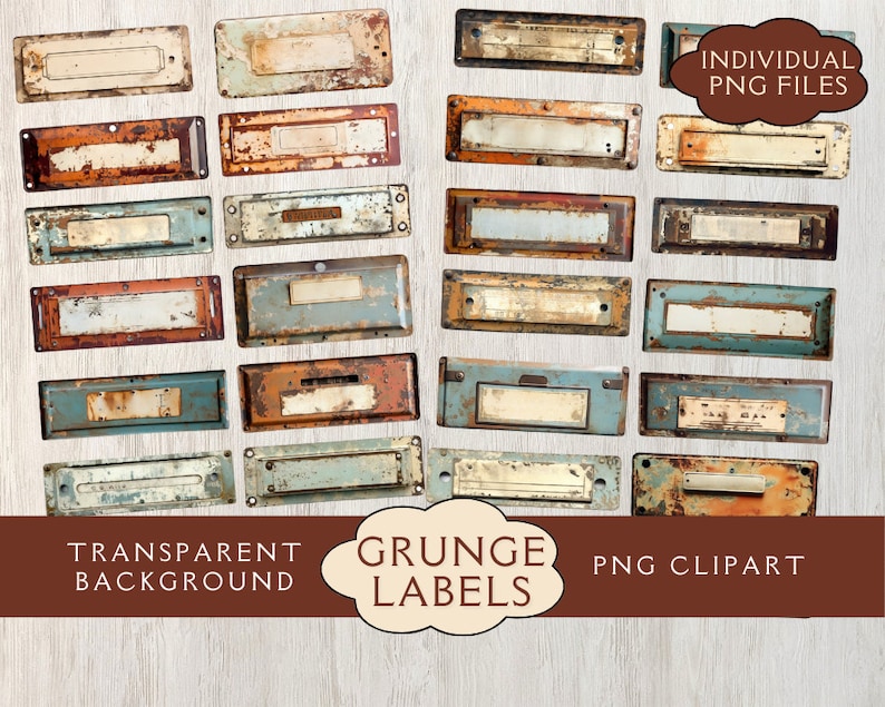 Grunge Labels Fussy Cuts for Junk Journals. Digital Paper of Vintage ...