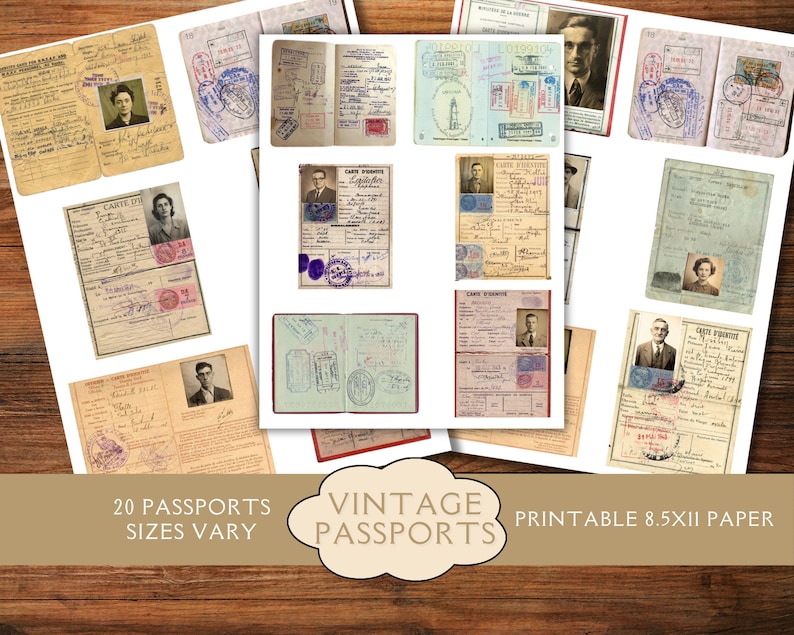 Vintage Passports Junk Journal Ephemera. Digital Paper of Antique ...