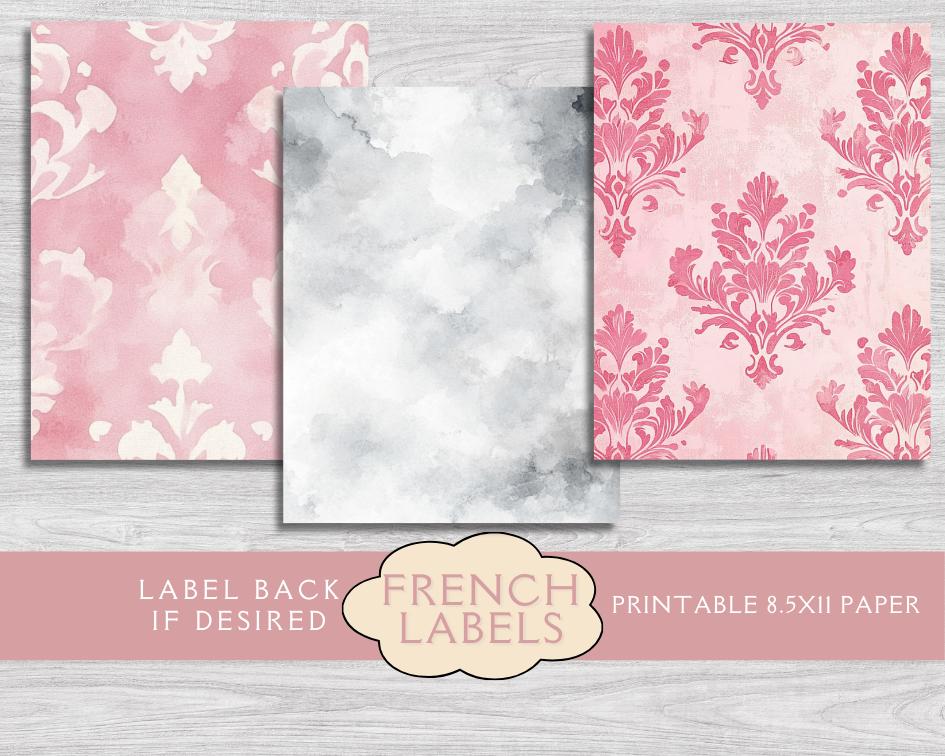 French Pink & Gray Junk Journal Tags. Digital Paper of Vintage ...
