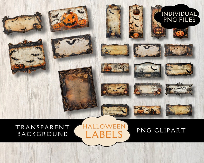 Vintage Grunge Halloween Labels Clipart for Junk Journals. Digital ...