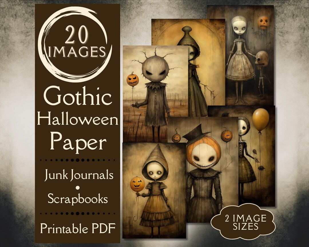 Gothic Halloween Junk Journal Paper. Digital Paper of Pumpkins, Witch ...