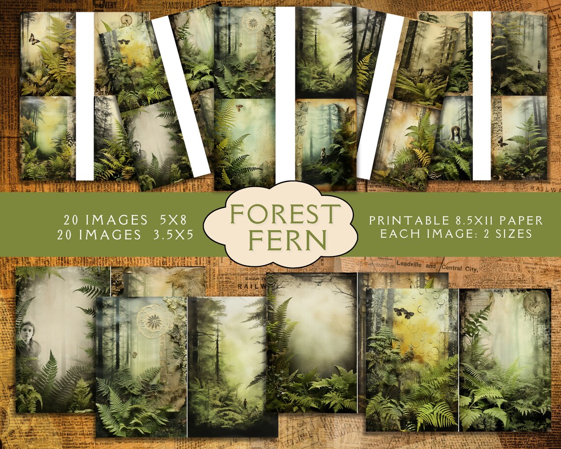 Primitive Forest Fern Junk Journal Paper. Digital Paper of Forest ...