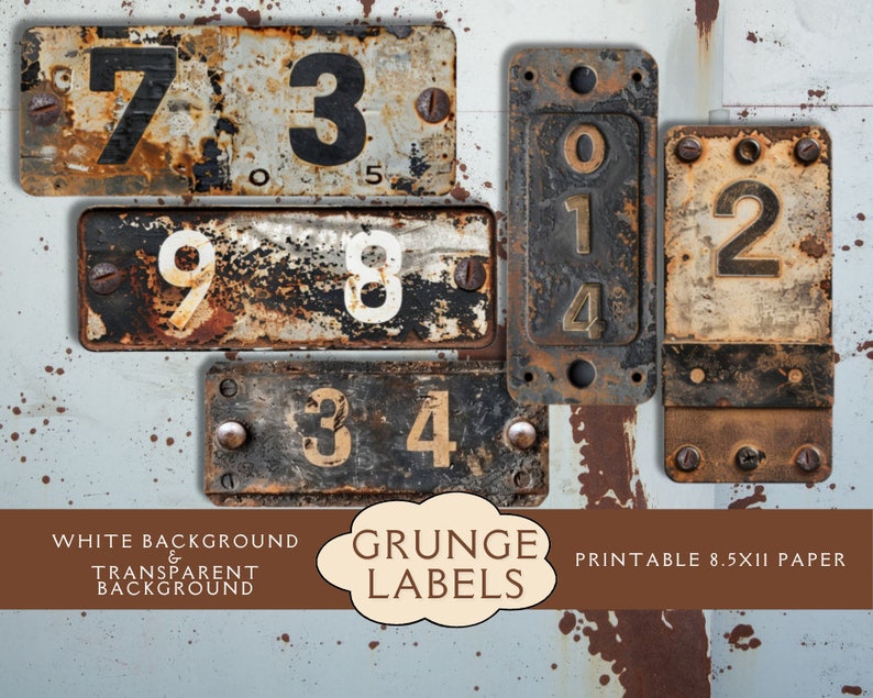 Grunge Number Junk Journal Labels. Digital Paper of Primitive Rust ...