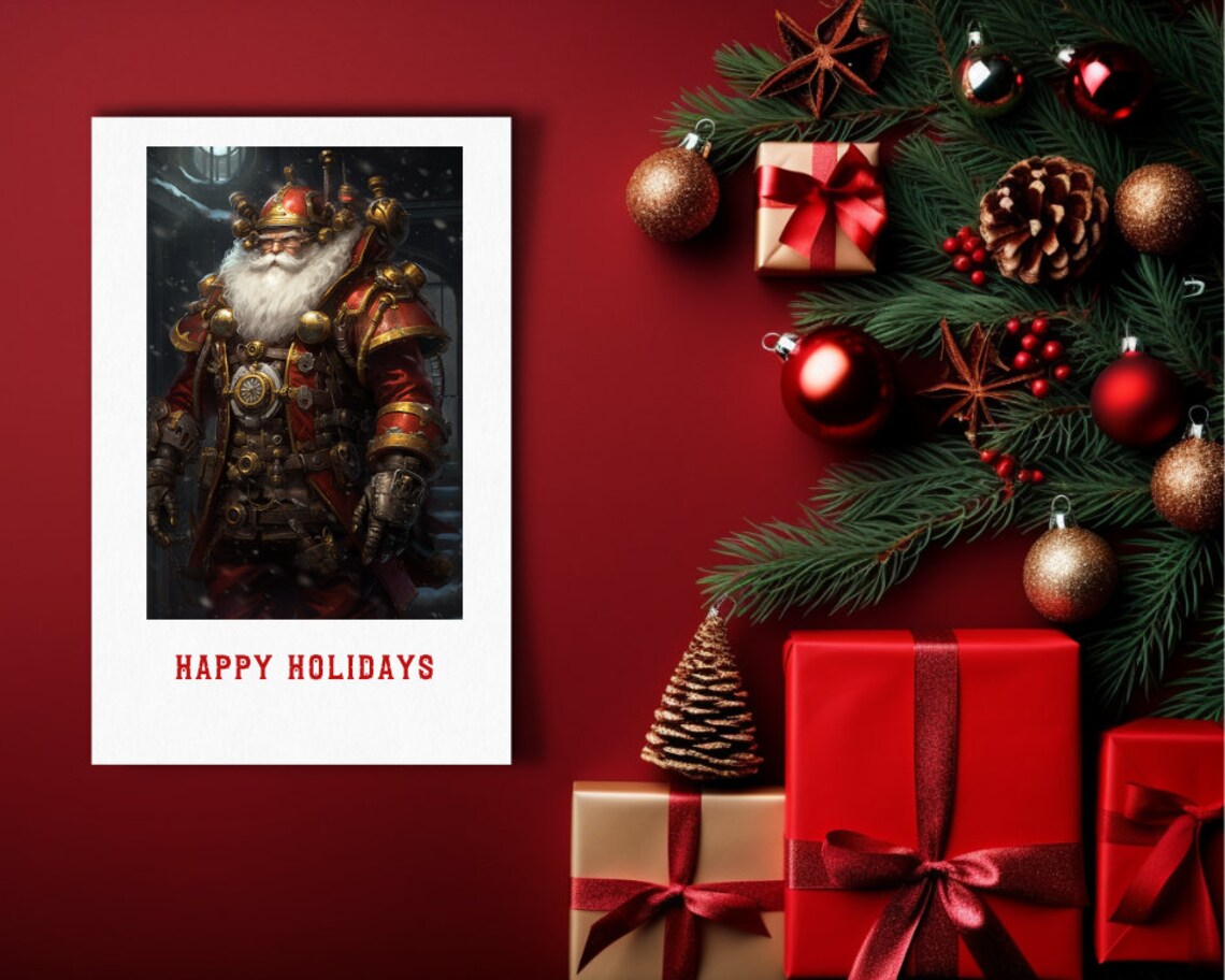 Steampunk Santa Christmas Cards and Paper. Steampunk Digital Paper of ...